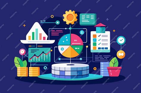 This Illustration Showcases A Variety Of Charts And Graphs Representing Financial Data And