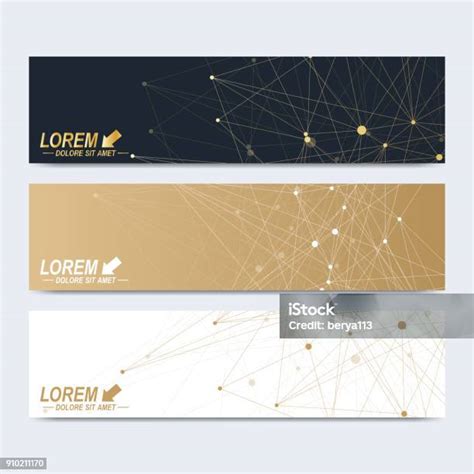 현대 벡터 배너 설정합니다 기하학적 추상 프리젠테이션입니다 의학 과학 기술 화학 분자 Dna와 통신 배경 진화 된 인공 두뇌 점입니다 라인 총 Dna에 대한 스톡 벡터 아트