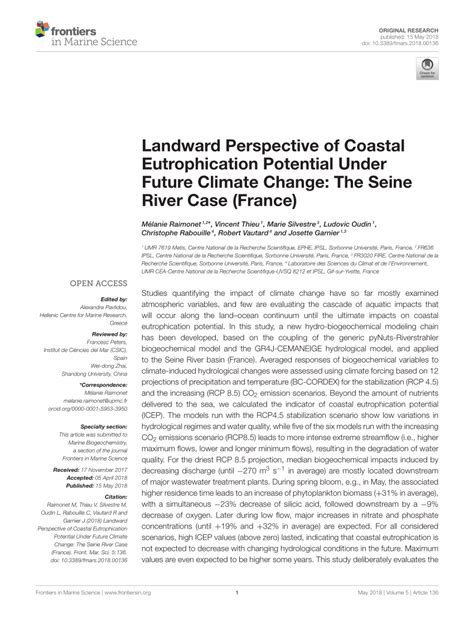 Pdf Landward Perspective Of Coastal Eutrophication Potential Under