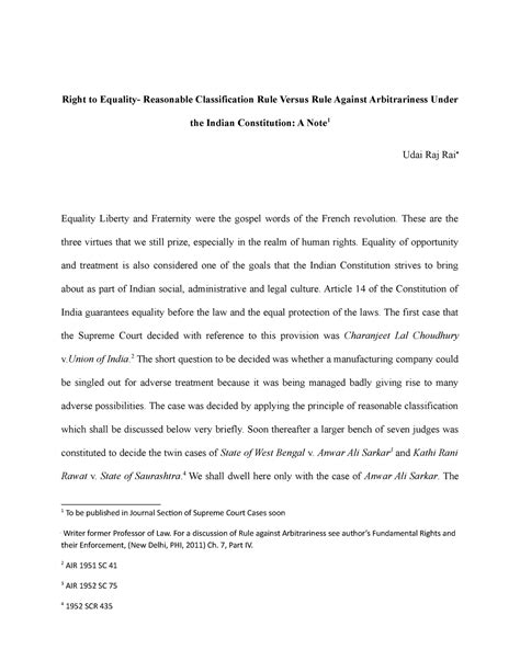 Right To Equality Reasonable Classification Constitution Law Article 14 C Constitutional Law
