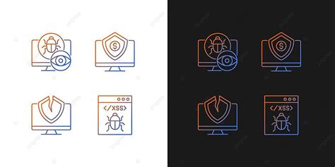 Set Of Gradient Icons For Dark And Light Mode Exploiting Computer