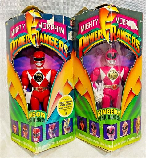 1993 Bandai Mighty Morphin Power Rangers Red And Pink Action Figures