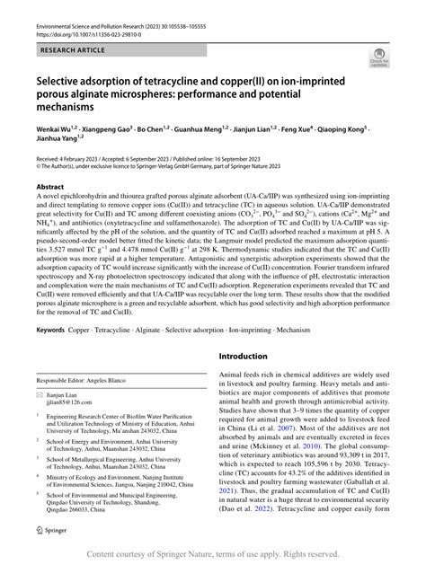 Selective Adsorption Of Tetracycline And Copperii On Ion Imprinted