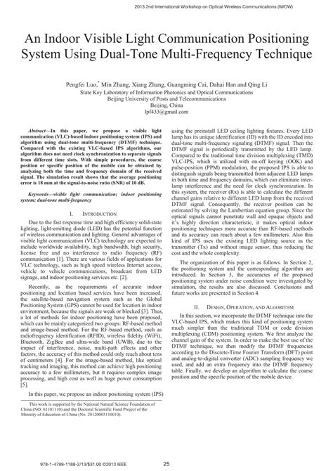 Pdf An Indoor Visible Light Communication Positioning System Using