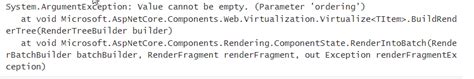 argumentexception when disposing data grid grouping radzen blazor