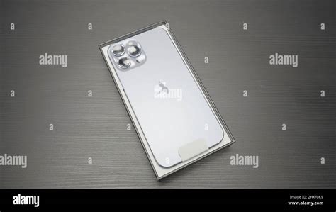 Turku Finland New Iphone Pro Max Inside A Box Lying On A Dark Grey Table