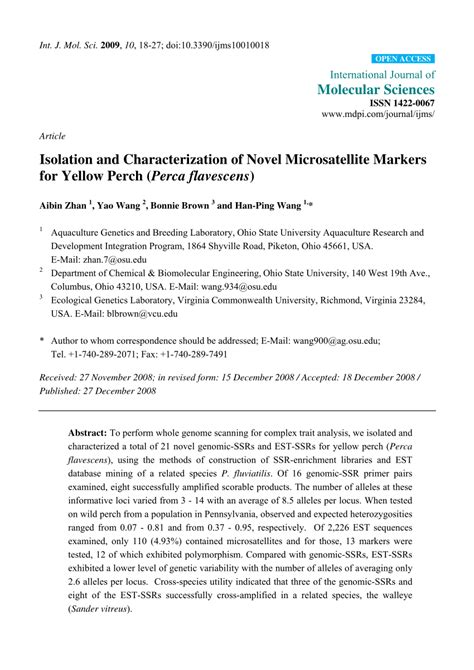 Pdf Isolation And Characterization Of Novel Microsatellite Markers For Yellow Perch Perca