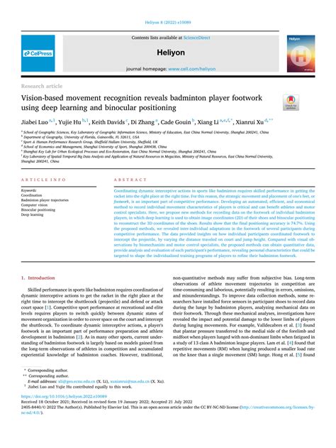 Pdf Vision Based Movement Recognition Reveals Badminton Player Footwork Using Deep Learning