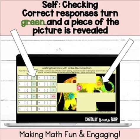 Adding Fractions With Unlike Denominators Self Checking Digital Activity
