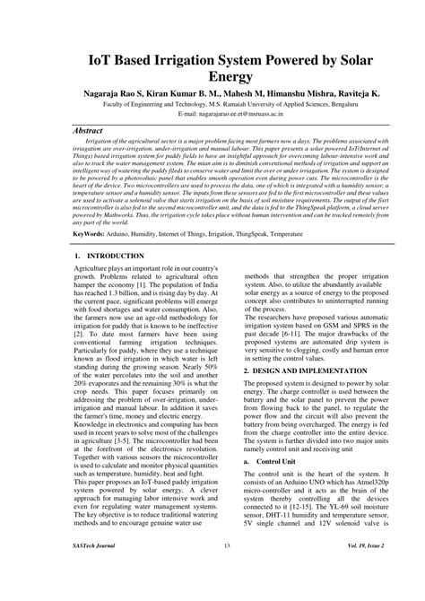 Pdf Iot Based Irrigation System Powered By Solar Energy