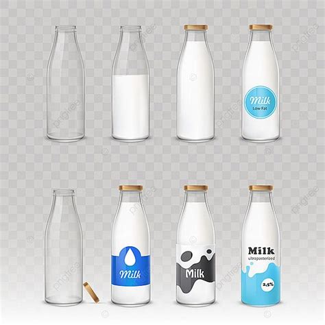 Milk Glass Bottle Vector Art Png Set Of Vector Illustrations Of Glass
