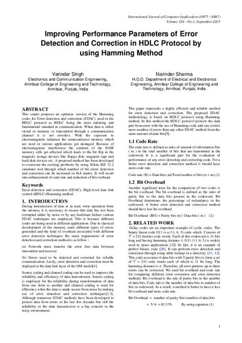 Pdf Improving Performance Parameters Of Error Detection And