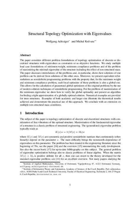 Pdf Structural Topology Optimization With Eigenvalues Michal Kocvara