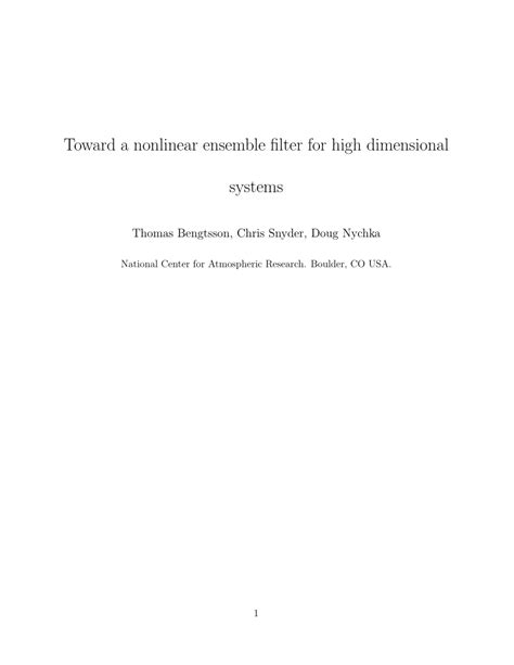 Pdf Toward A Nonlinear Ensemble Filter For High Dimensional Systems