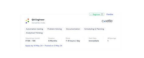 Sqacircle On Linkedin Qa Engineer Internship In Sensehq At Bangalore Karnataka India Cuvette