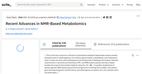 Citation Report Recent Advances In Nmr Based Metabolomics