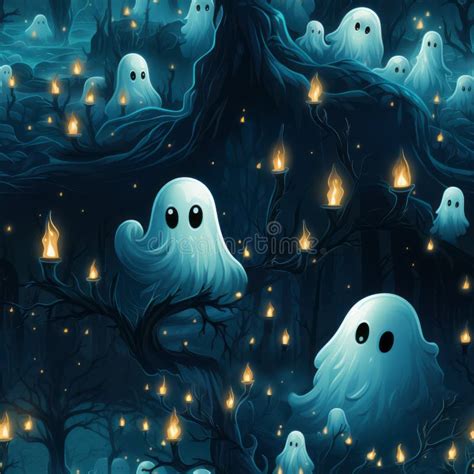 Cute Ghost Seamless Pattern Ai Generated Stock Illustration