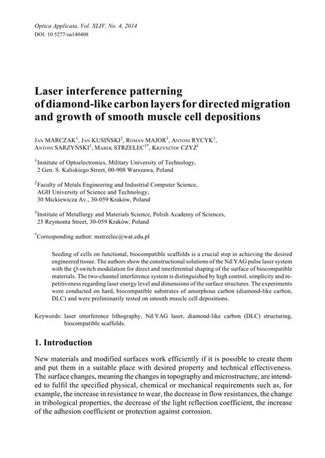 Pdf Laser Interference Patterning Of Diamond Like Carbon Layers For Directed Migration And