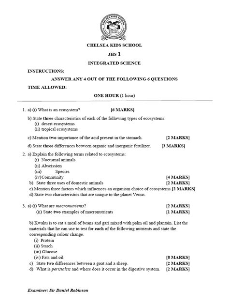 Form 1 Science Test Pdf Digestion Ecosystem