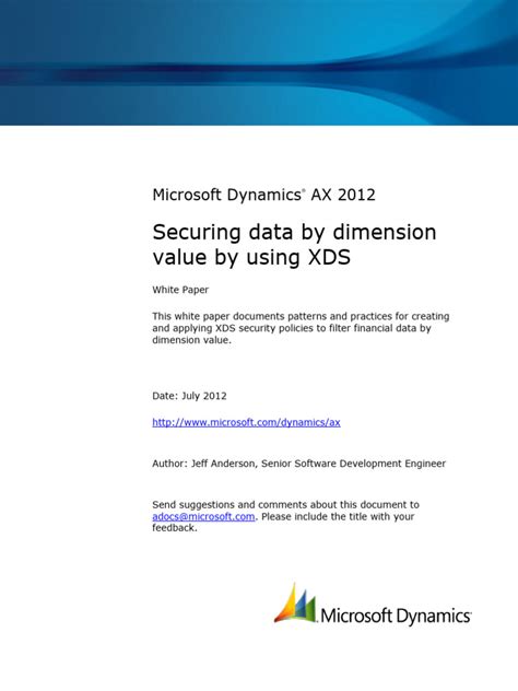 Securing Data By Dimension Value Using Xds Ax2012 Pdf Table