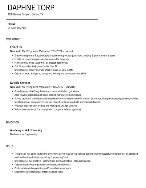 Engineer Validation Resume Samples Velvet Jobs