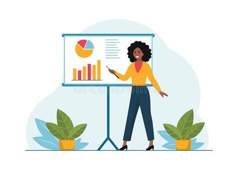 Analyst Woman Manager Stands In Front Of A Banner And Conducts