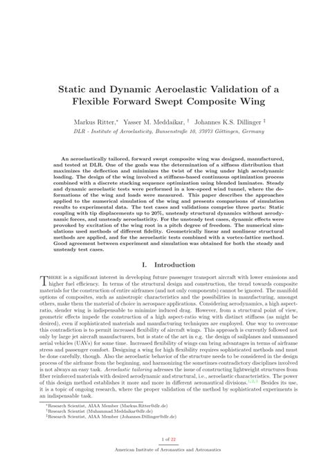 Pdf Static And Dynamic Aeroelastic Validation Of A Flexible Forward Swept Composite Wing