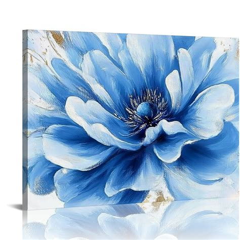 Patifu Blue Flower Wall Artnavy Blue Floral Canvas Print Nature