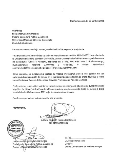 Carta De Solicitud De Practica Profesional