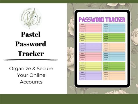 Printable Password Tracker Digital Password Manager Password