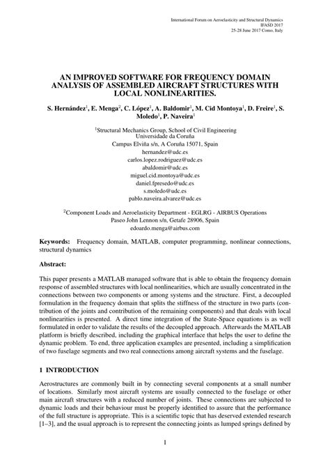 Pdf An Improved Software For Frequency Domain Analysis Of Assembled Aircraft Structures With