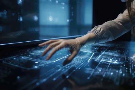Person Touching Data Flowing On Virtual Screen Generative Ai Stock