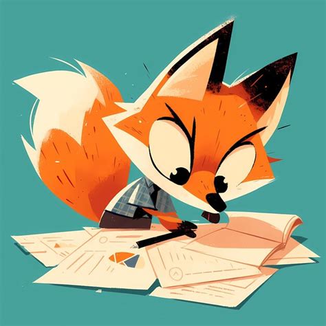 Premium Photo Determined Fox Sitting At Desk With Papers Illustrated