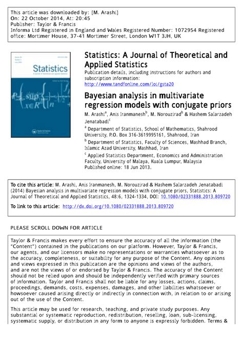 Pdf Bayesian Analysis In Multivariate Regression Models With Conjugate Priors