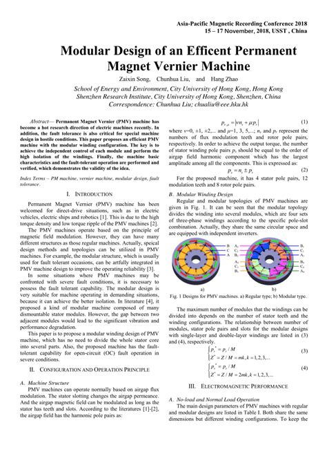 Pdf Modular Design Of An Efficent Permanent Magnet Vernier Machine