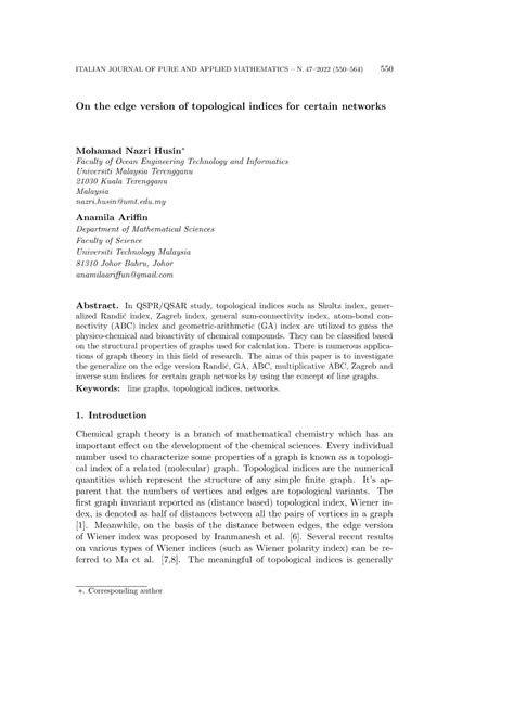 Pdf On The Edge Version Of Topological Indices For Certain Networks