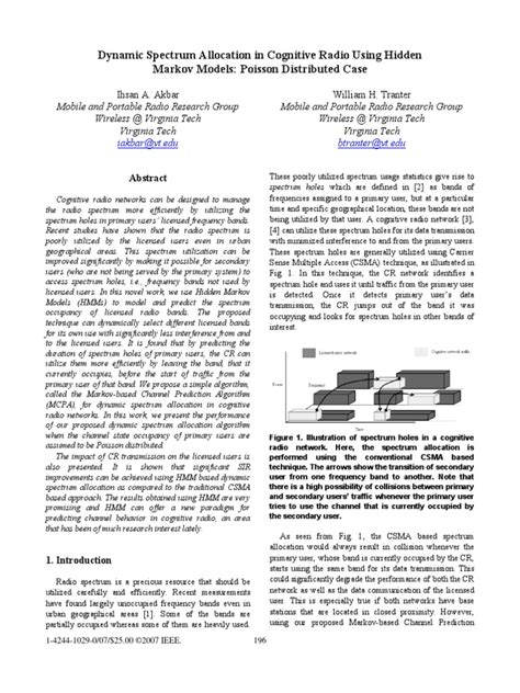 Dynamic Spectrum Allocation In Cognitive Radio Using Hmm 2007 Spectrum Sensing Pdf