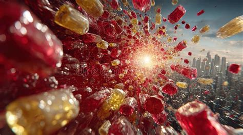 Dynamic Crystal Particle Explosion Over City Stock Illustration Illustration Of Futuristic