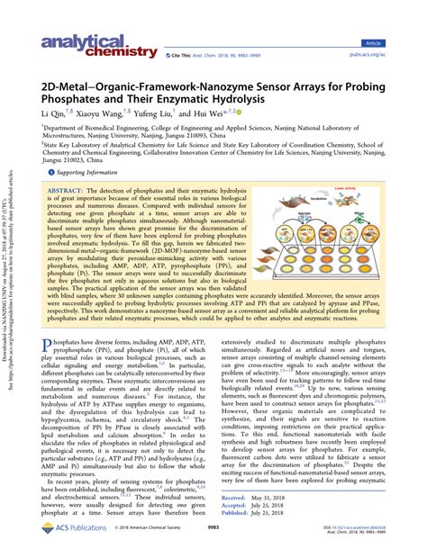 Pdf 2d Mof Nanozyme Sensor Arrays For Probing Phosphates And Their