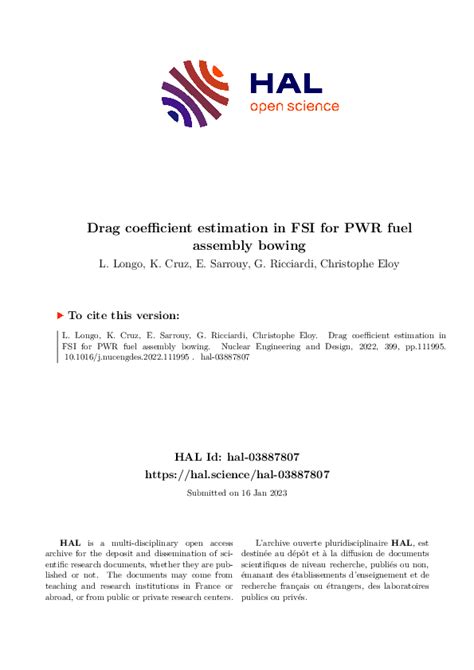 Pdf Drag Coefficient Estimation In Fsi For Pwr Fuel Assembly Bowing