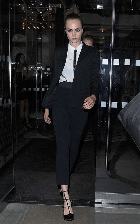 Androgynous Chic Cara Delevingne Wears New Lip Ring With Monochrome Trouser Suit And Christian