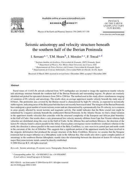 Pdf Seismic Anisotropy And Velocity Structure Beneath The Southern Half Of The Iberian Peninsula