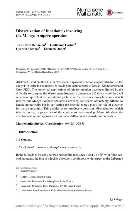 Discretization Of Functionals Involving The Monge Amp `ere Operator Request Pdf