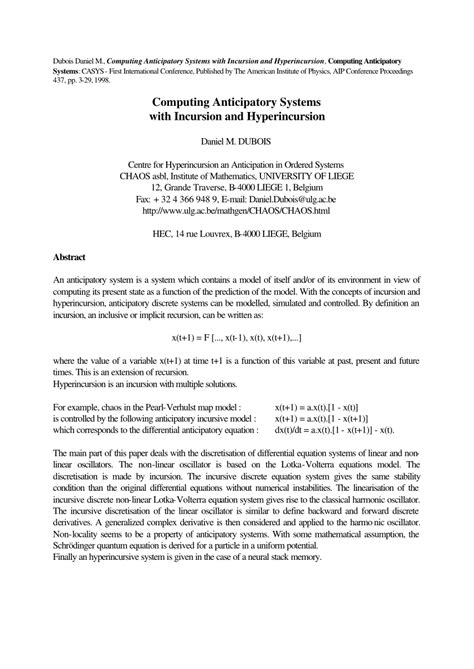 pdf computing anticipatory systems with incursion and hyperincursion