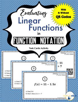 Evaluating Linear Functions In Function Notation Task Cards Activity