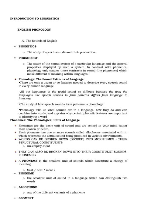 Phonology Lecture Notes Introduction To Linguistics PangSU Studocu