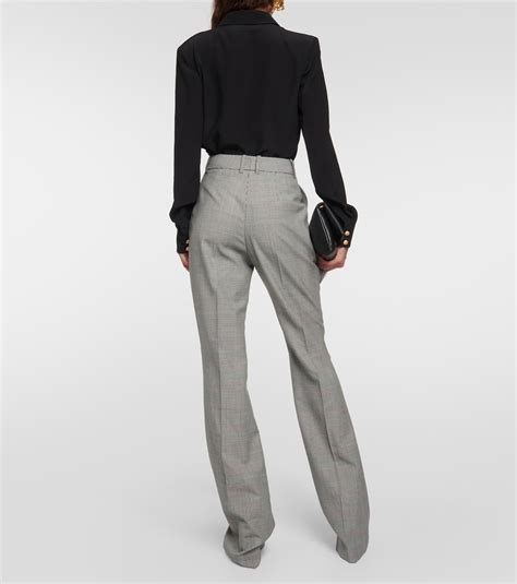 Checked Wool Flared Pants In Grey Balmain Mytheresa