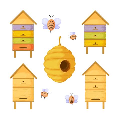 Colmenas De Abejas Un Conjunto Con La Imagen De Colmenas De Varias