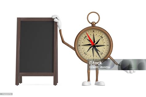 골동품 빈티지 황동 나침반 만화 사람 캐릭터 마스코트 빈 나무 메뉴 칠판 야외 디스플레이 3d 렌더링 3차원 형태에 대한 스톡 사진 및 기타 이미지 Istock