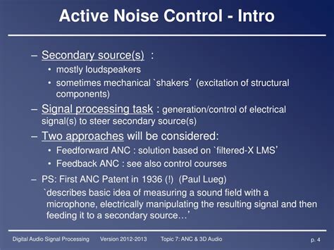 Ppt Digital Audio Signal Processing Topic Active Noise Control D Audio Powerpoint
